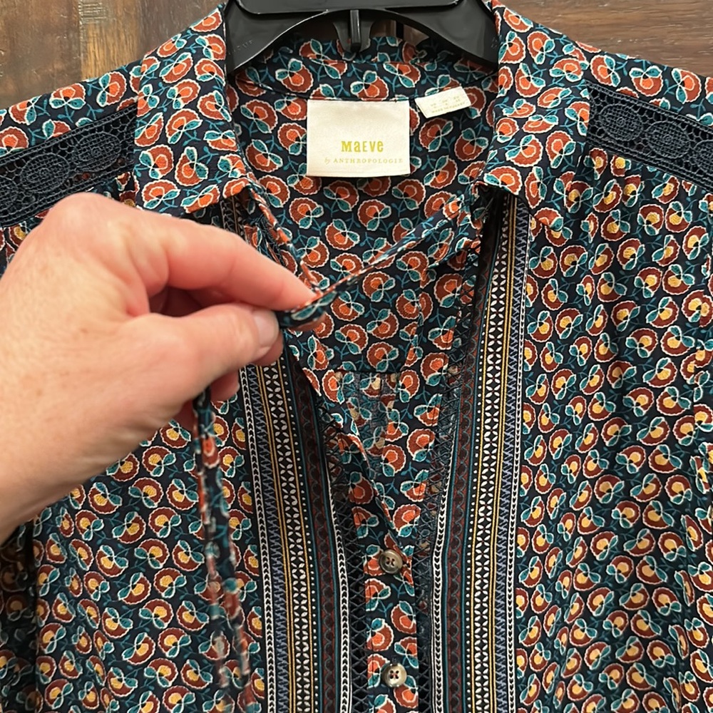 Anthropologie Maeve Button Down Floral Print Blouse - Gem